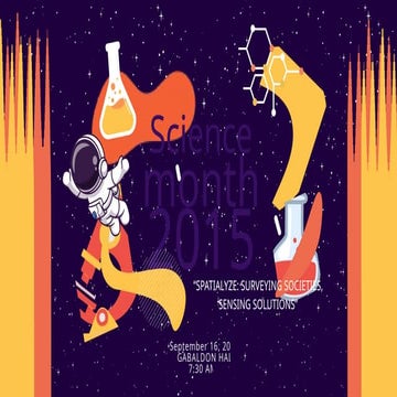 Science Month Celebration Program Presentation in Violet, Orange and Yellow Space Background ...