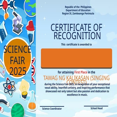 Science Month Certificate of Recognition in Blue and Orange Vector ...