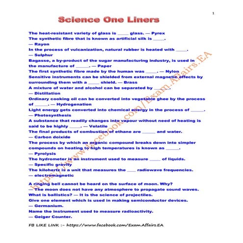 Science one liners | PDF