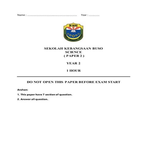 Science paper 2 year 2 (2018) | DOCX