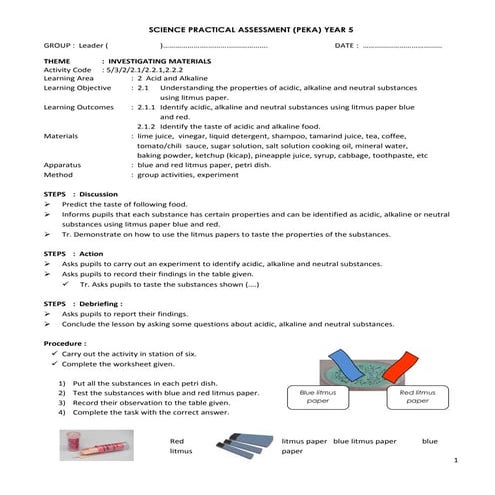 Science practical assessment acid n alkali yr5 | DOC