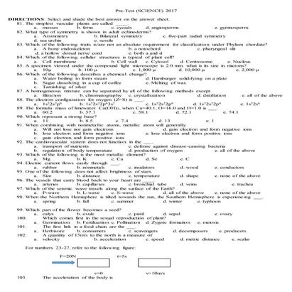 Science pretest | PDF