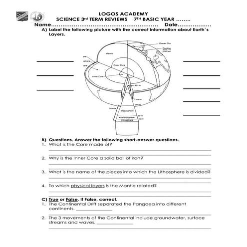 Science reviews for iii term evaluation 7th | PDF | Geology | Science