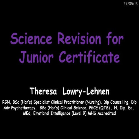 Junior Cycle Science. Science revision for junior certificate. By ...