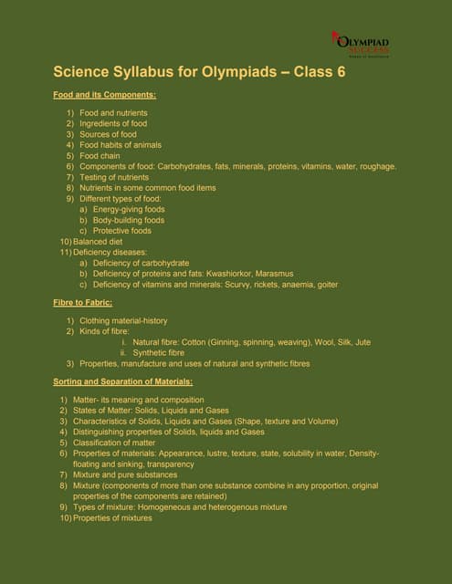 Science Syllabus for Olympiads - Class 5 | PDF | Gardening | Home & Garden