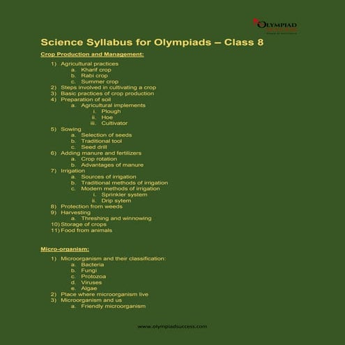 Science Syllabus for Olympiads - Class 8 | PDF