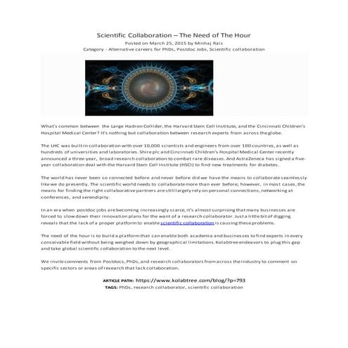 Scientific/Research Collaboration - The Need of the Hour | DOCX