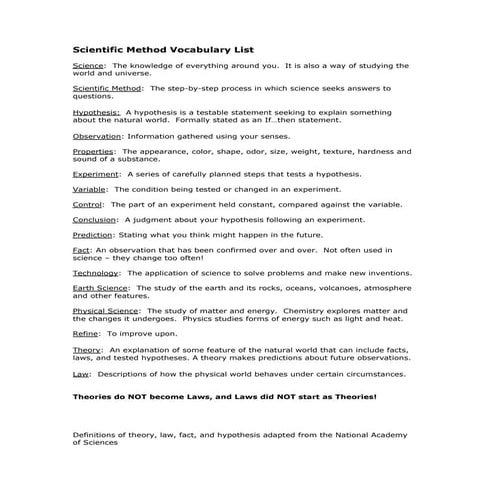 Scientific method vocabulary | PDF