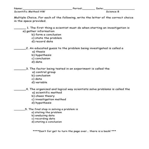 Scientific method hw | DOCX
