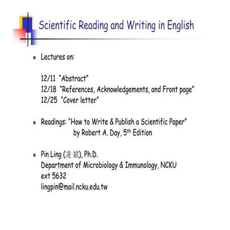 Scientific Reading And Writing In English | PPT