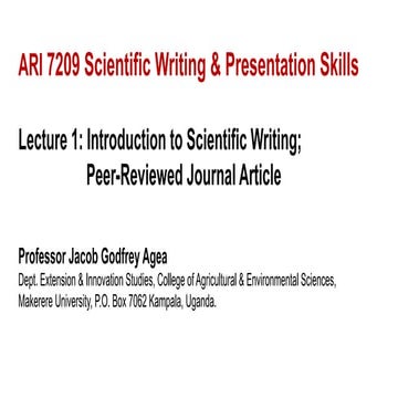Scientific Writing Lecture 1 Introduction To Scientific Writing Peer