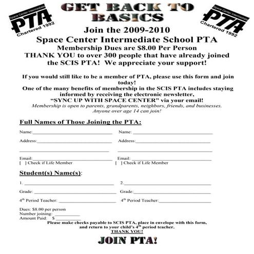 Scis Pta Membership Reminder For School Dist | PDF
