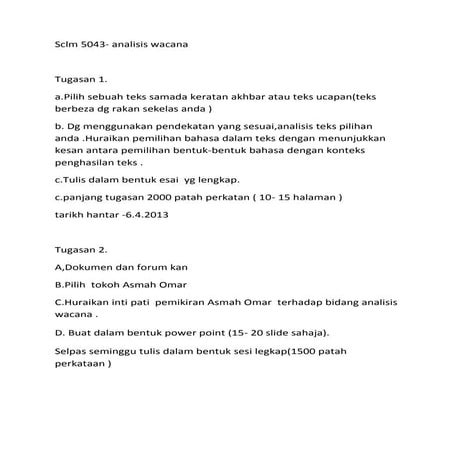 Sclm 5043 analisisa wacana . semester 3 2013 | DOCX