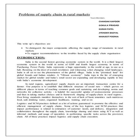 problems of supply chain in india | DOCX