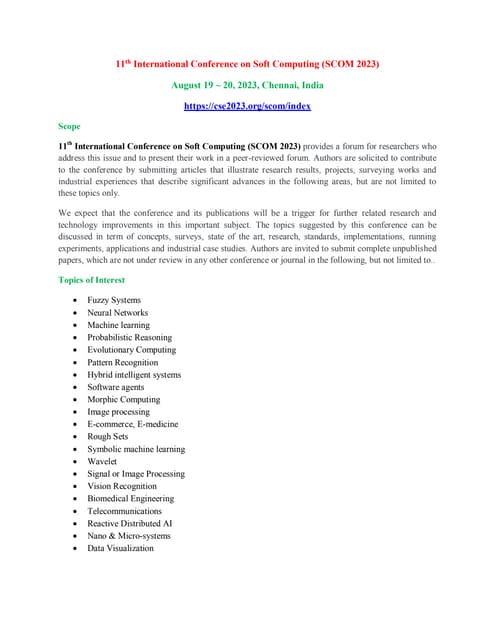 11th International Conference on Soft Computing (SCOM 2023) | PDF