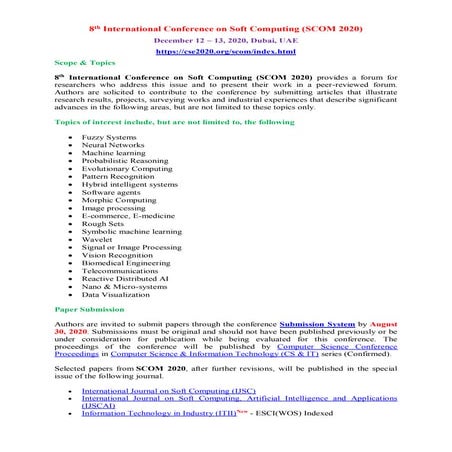 12th International Conference on Soft Computing (SCOM 2024) | PDF