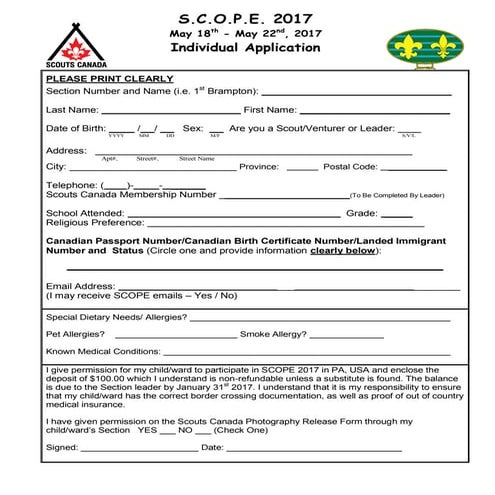 Scope 2017 individual application form | PDF