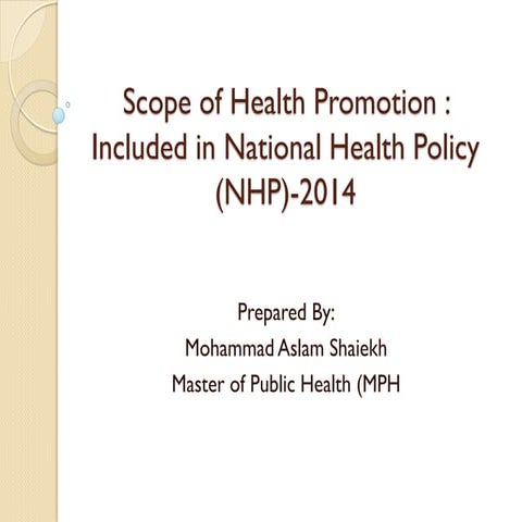 Scope of Health Promotion included in National Health Policy (NHP) 2071 ...