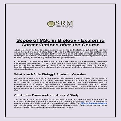 Scope of MSc in Biology - Exploring Career Options after the Course | PDF