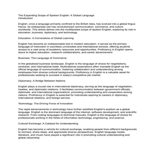 scope of spoken english a global language | PDF