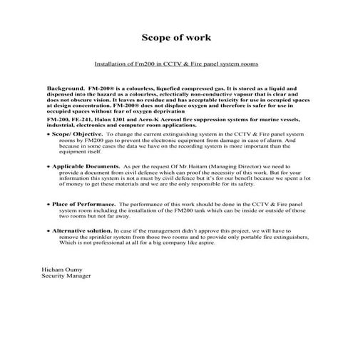 Scope of work fm200 | DOC