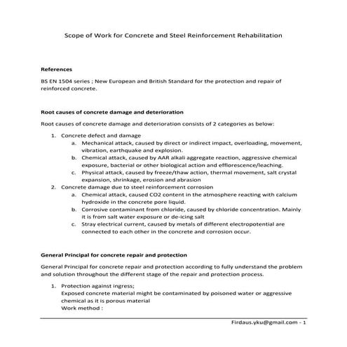 Scope of work for concrete and steel reinforcement Rehabilitation | PDF