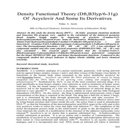 Density Functional Theory (Dft,B3lyp/6-31g) Of Acyclovir And Some Its ...