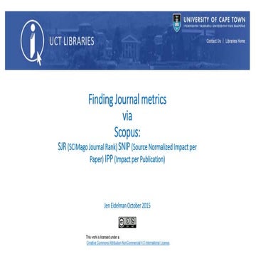 Scopus: compare journals using journal metrics from UCT Libraries | PPT