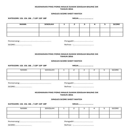 Score sheet ping pong mssM 2016 | PDF