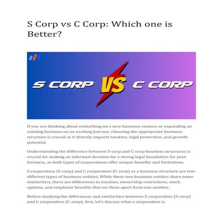 S Corp vs C Corp: Which one is Better For Your Business? | PDF
