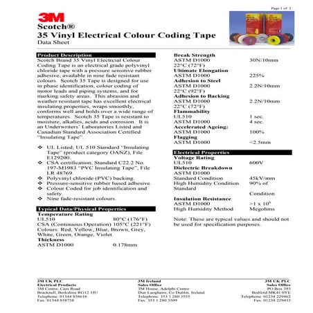 3M Scotch 35 Yellow Vinyl Electrical Colour Coding Tape - 3M Electrical ...