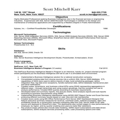 Sql Ssis Ssrs Developer Resume | DOCX