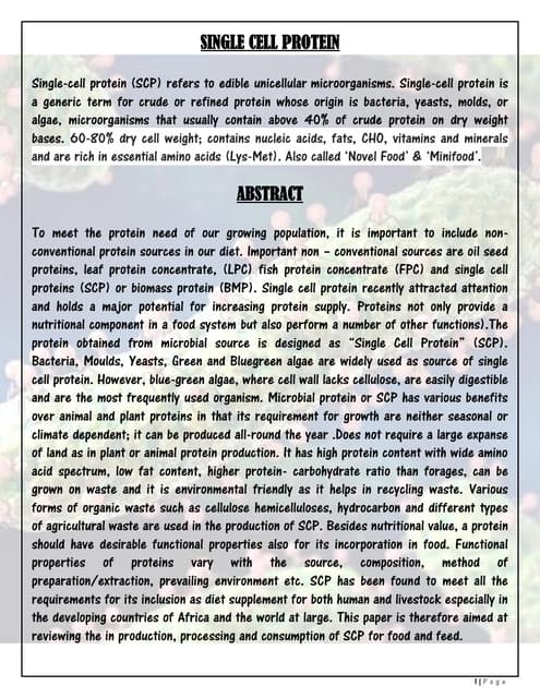 Single Cell Proteins | PPT