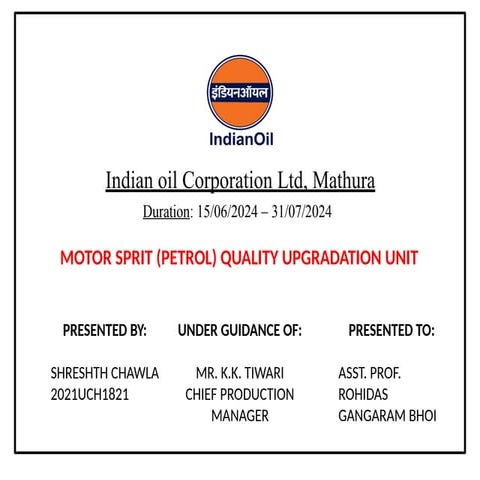 Iocl mathura presentation report summer. | PPT