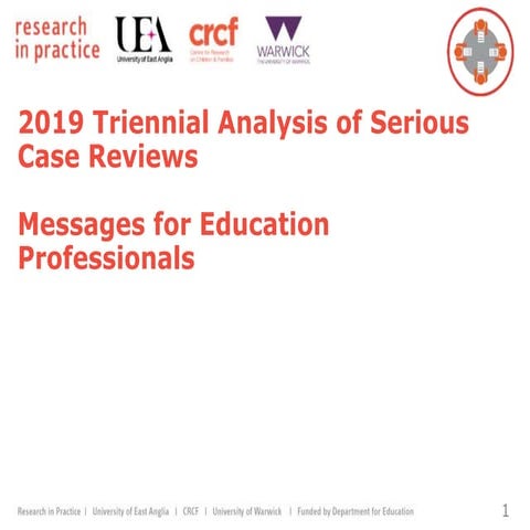 2019 Triennial Analysis of Serious Case Reviews: Key messages for ...