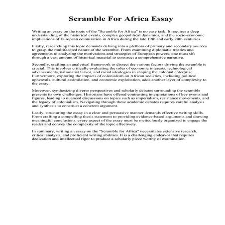 Scramble For Africa Essay. College of the Ozarks | PDF