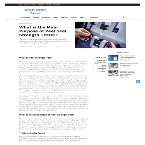 What is the Main Purpose of Peel Seal Strength Tester? | PDF