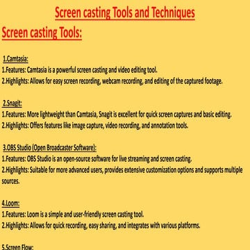 screen casting tools for bca students and others | PPTX