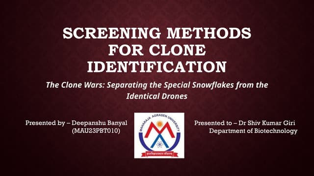 SCREENING OF DNA LIBRARIES : hybridization, immunological method. | PPTX