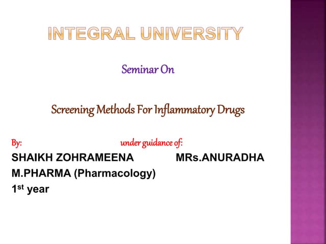 screening methods for Antinflammatory drugs slide share | PPTX