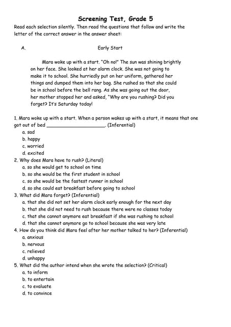 Group screening test in English GRADE 5.docx | Standardized Testing ...