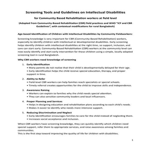 Screening tools and guidline for CBR workers _Intellectual Disabilities ...