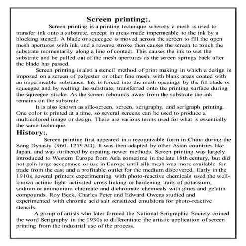 Screen printing | DOCX