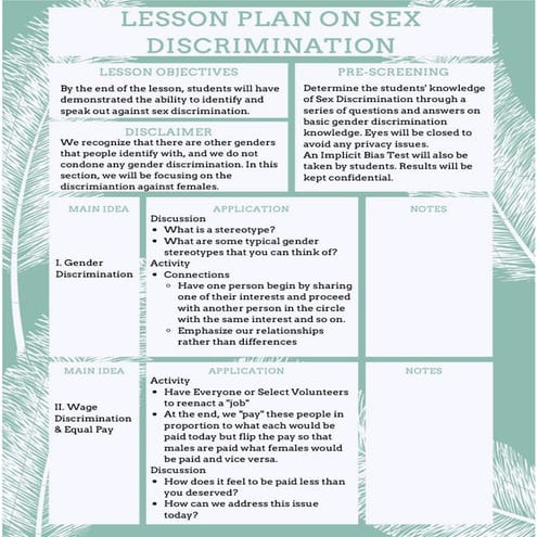 Lesson Plan on Sex Discrimination | PDF