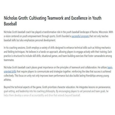 Nicholas Groth Baseball Coach: Building Character and Skills Through ...