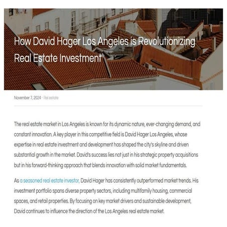 David Hager Los Angeles: Mastering Real Estate with Over $2 Billion in ...