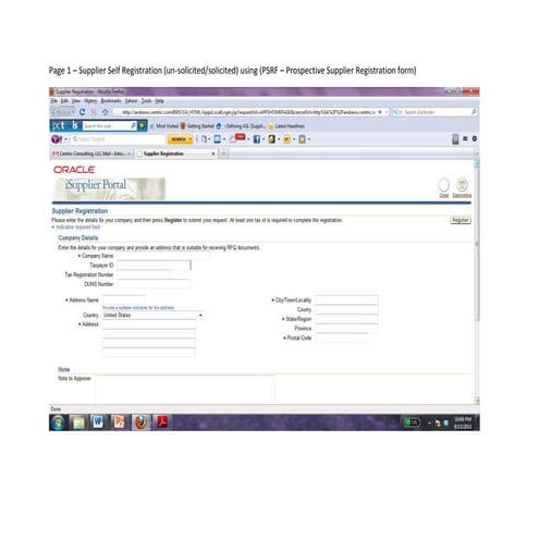 Screen shots prospective supplier registration - unsolicited registration v1.0 | DOCX