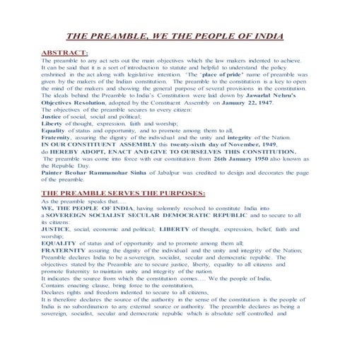 PREAMBLE OF THE INDIAN CONSTITUTION | DOCX