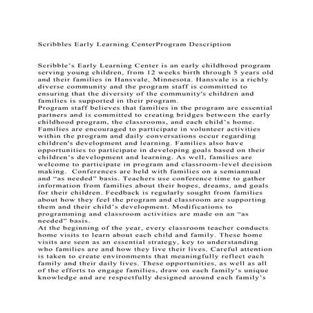 Scribbles Early Learning CenterProgram DescriptionScribble’s.docx