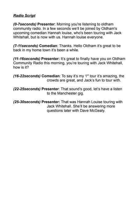 Example radio script | PDF | Music | Entertainment